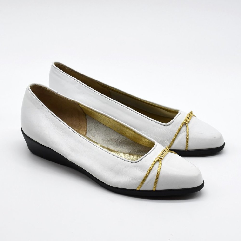 Bally Megan Shoes White Leather With Gold Rope 7 - Gem